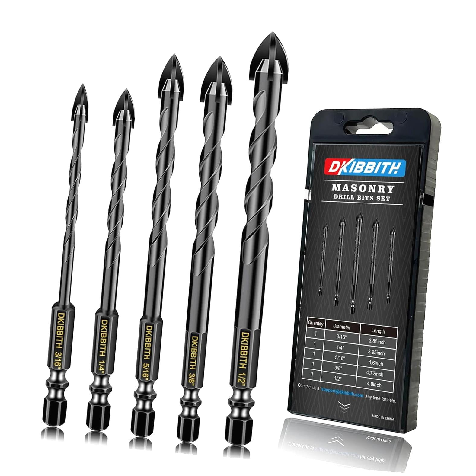 hgudesign 5 Pcs Masonry Concrete Drill Bit Set for Tile Brick Glass ...