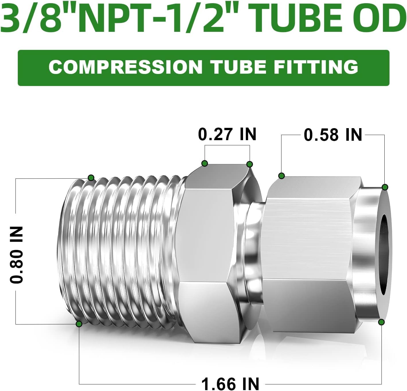hgudesign 5-Piece 304 Stainless Steel Compression Tube Pipe Fitting Connector, 3/8" Tube OD x 1/ ...