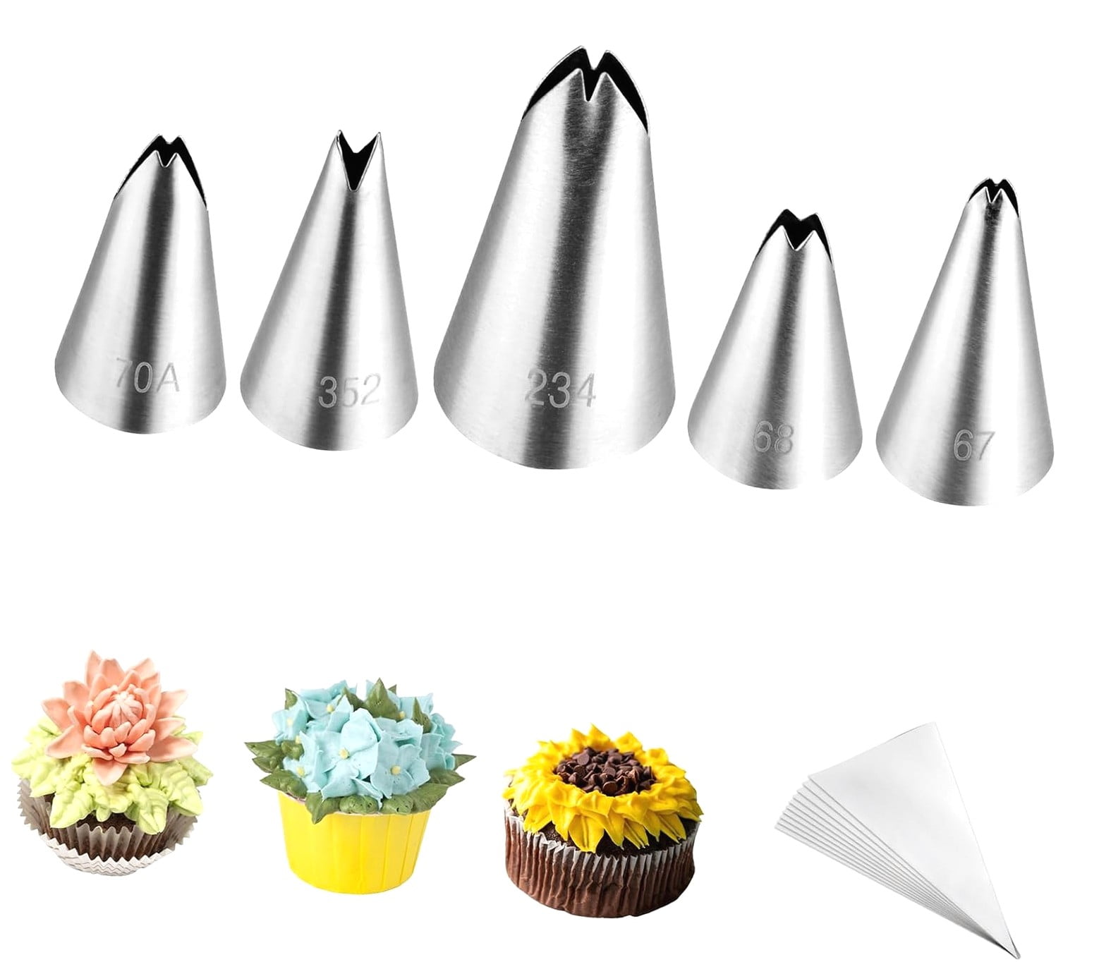 hgudesign 5-Piece Set Piping Icing Nozzles, Steel Cake Piping Icing ...