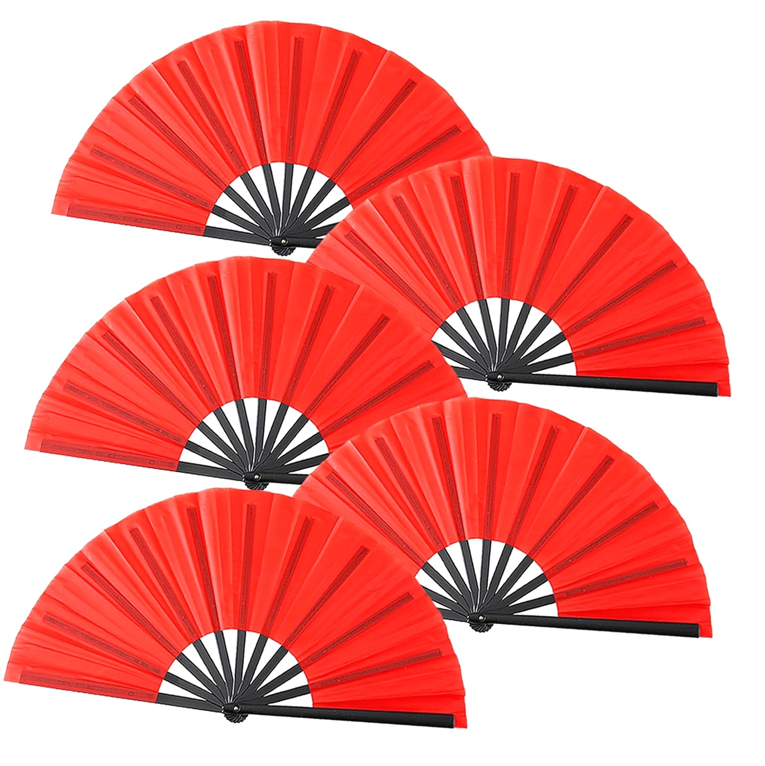 hgudesign 5 Pieces Large Hand Fan Bulk Set, Chinese Kung Fu Tai Rave ...