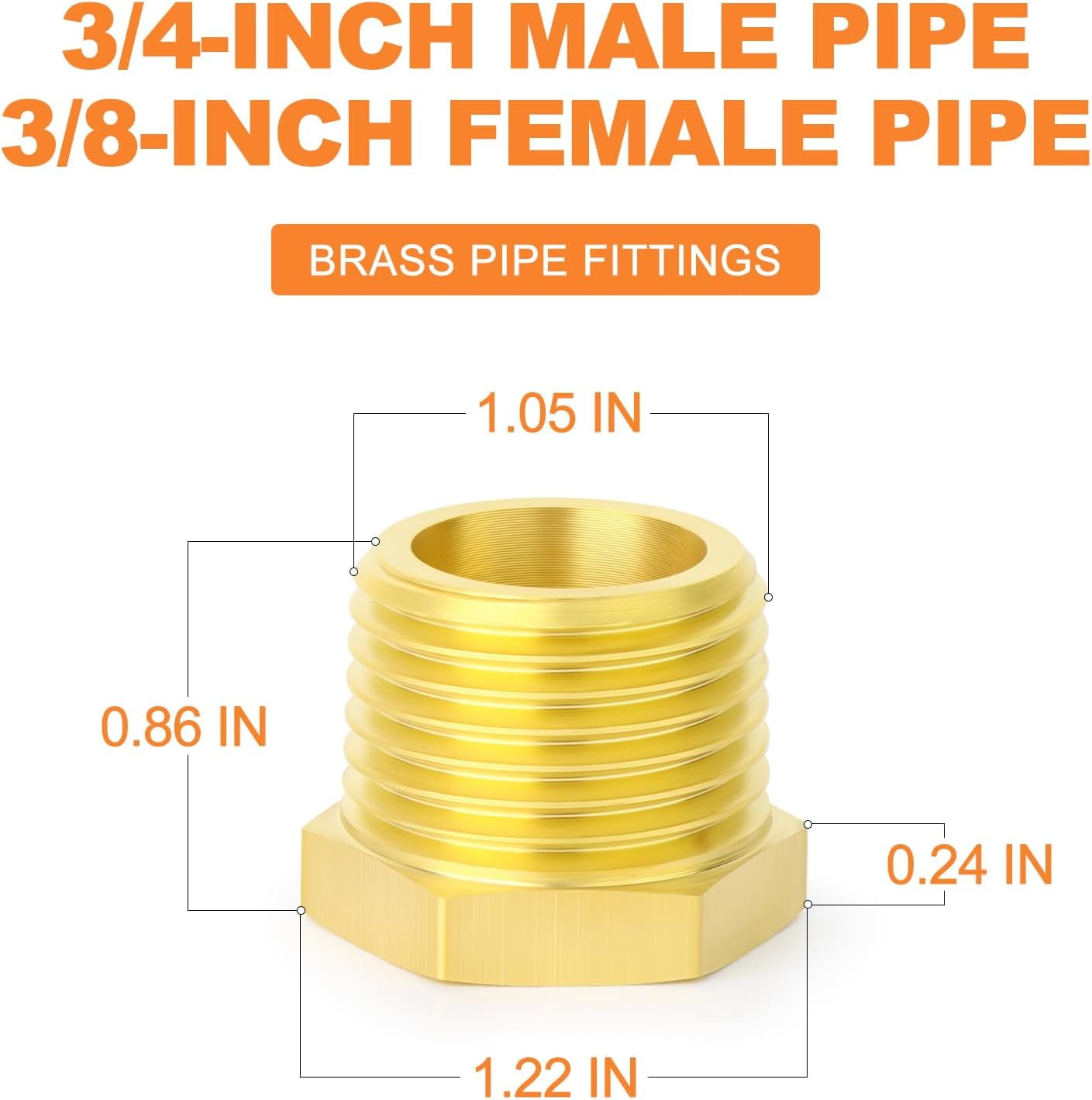 hgudesign 5 Pieces Reducer Hex Bushing 3/4" NPT Male to 3/8" NPT Female ...