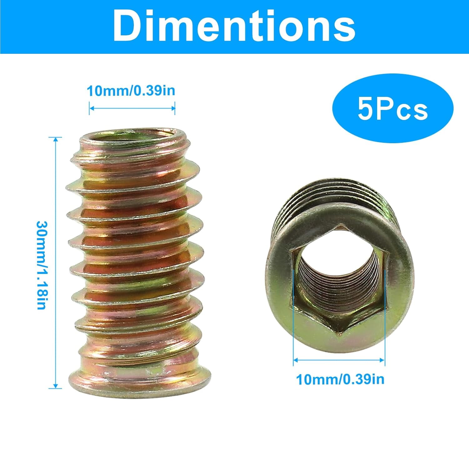 hgudesign 5 Units Threaded Insert, Wood Furniture Threaded Insert Nuts ...