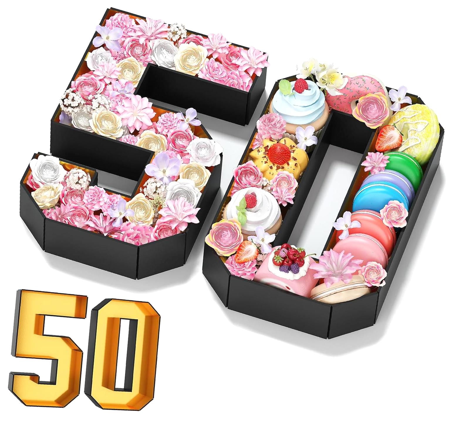 hgudesign 50 Cardboard Numbers for Charcuterie Fillable 13.8'' Paper Mache Number Shaped Cupcake ...