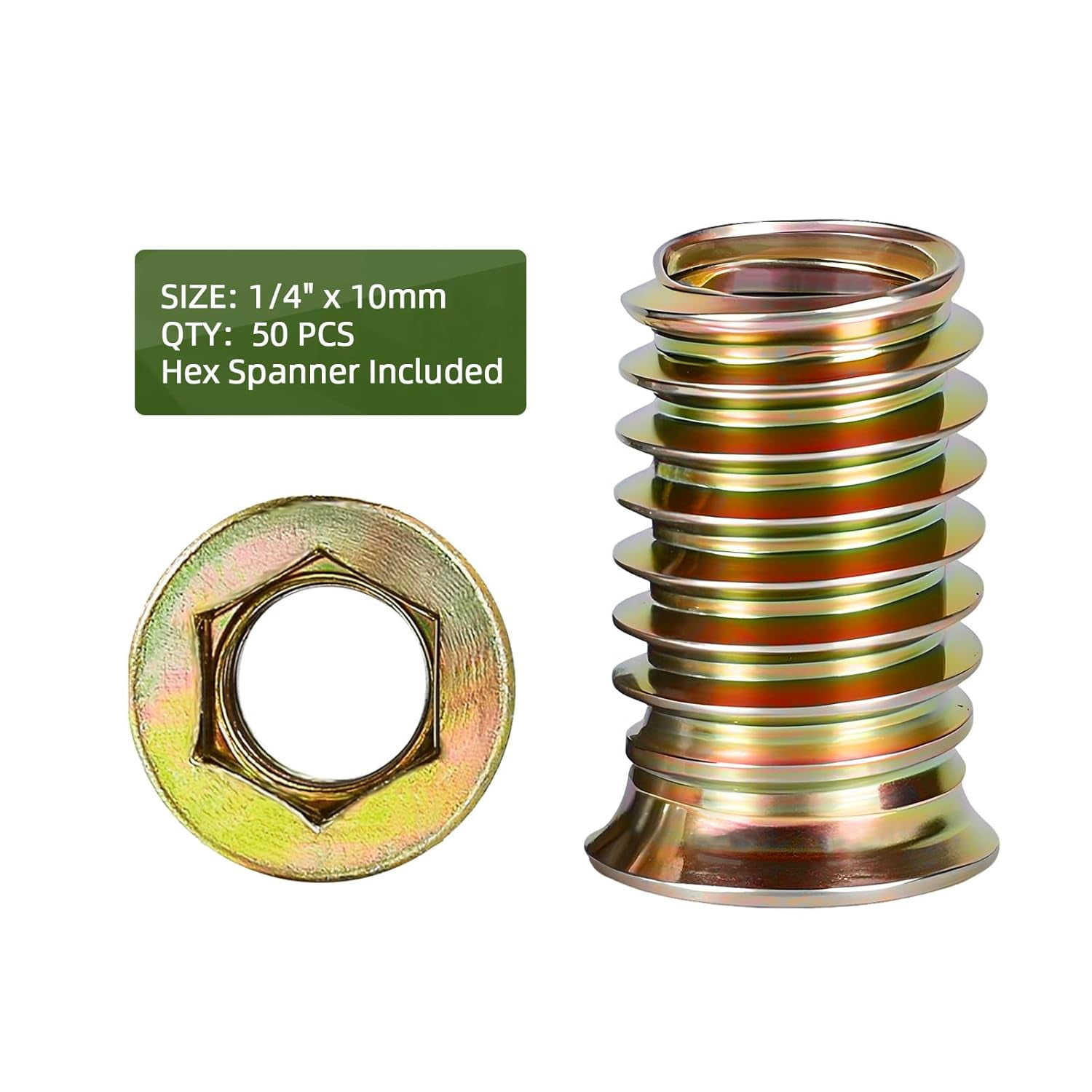 hgudesign 50 PCS 1/4-20 x 10mm Threaded Inserts for Wood Professional ...