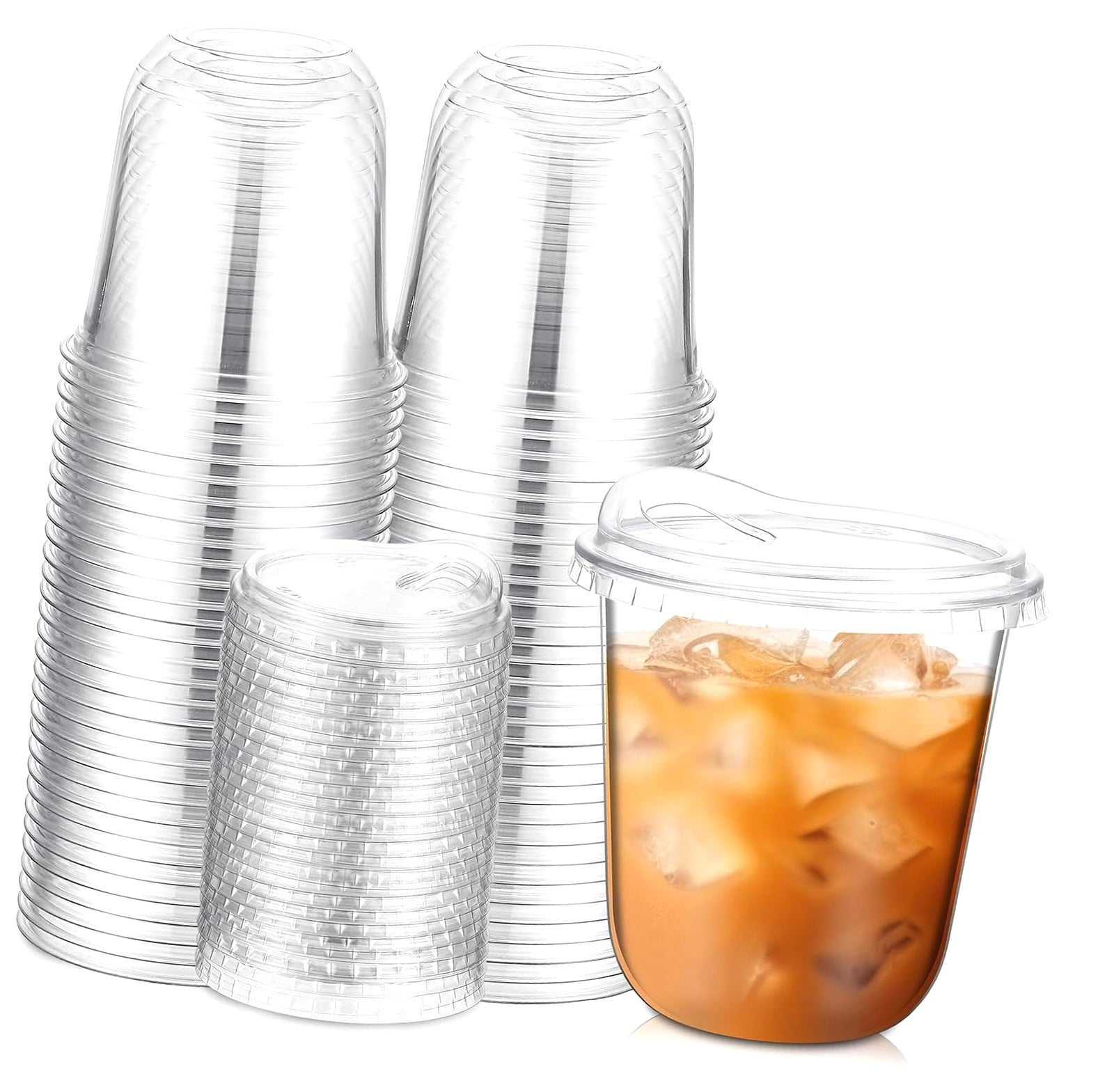 hgudesign 50 Pcs Round Bottom Plastic Cups with Sip Clear Iced Coffee ...