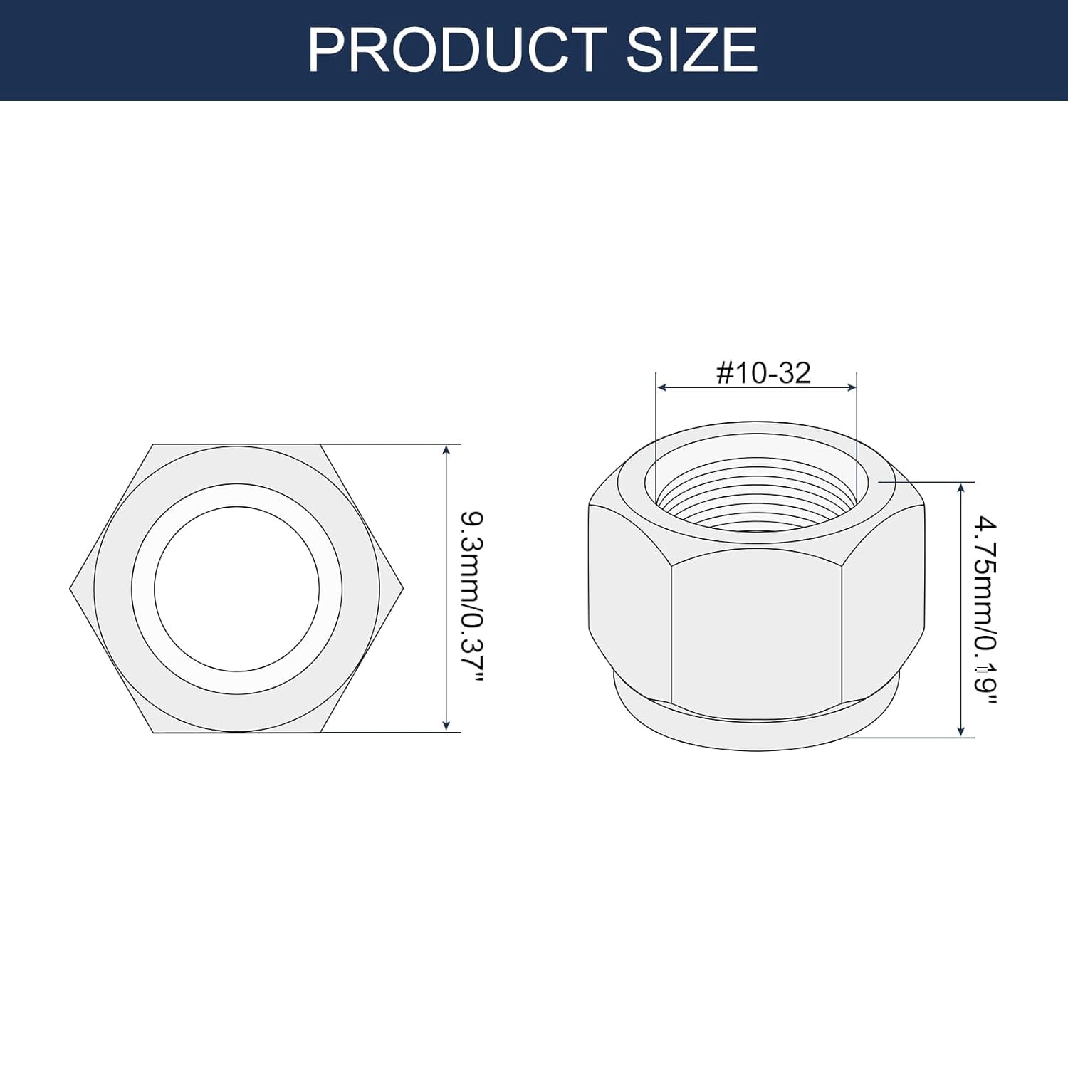 hgudesign 50 Pieces #10-32 Nylon Hex Lock Nuts, Carbon Steel Self ...