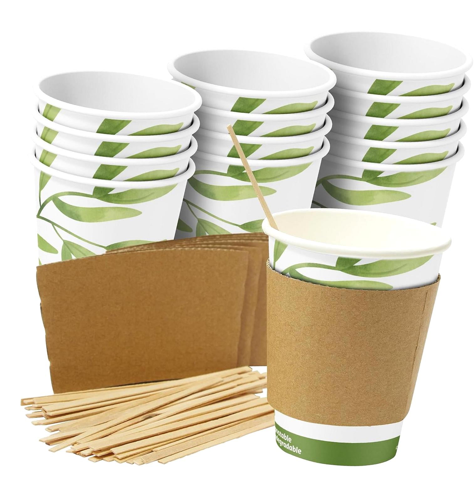 hgudesign 50Pk of 12Oz Hot Drink Cups Wood Stirrers and Cardboard ...