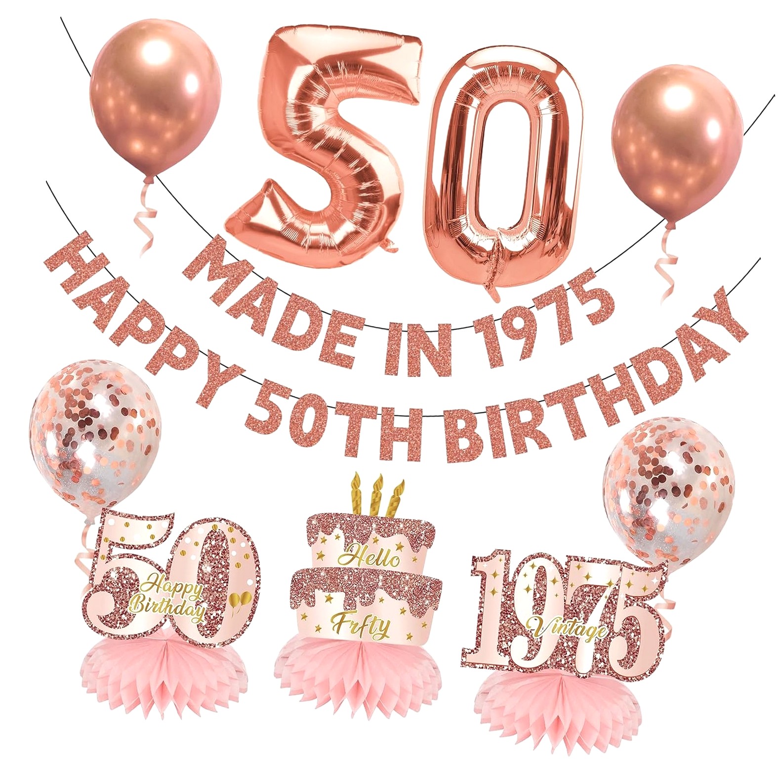 hgudesign 50th Birthday Decorations Kit for , 10-Piece Rose 1975 Banner ...