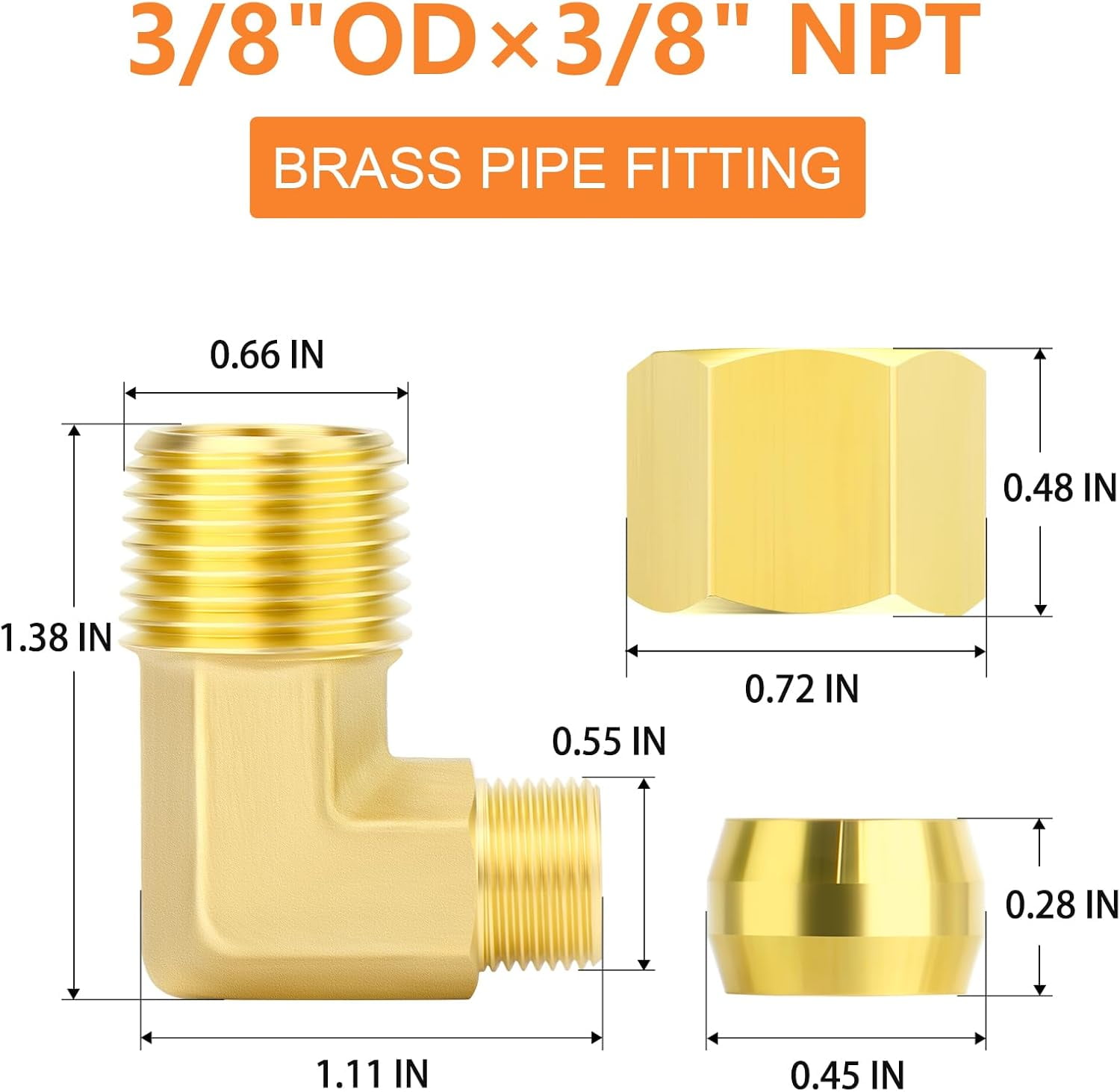 hgudesign 5PCS 90 Degree Elbow Compression Tube Pipe Fitting Connector, 3/8" Tube OD x 3/8" NPT ...