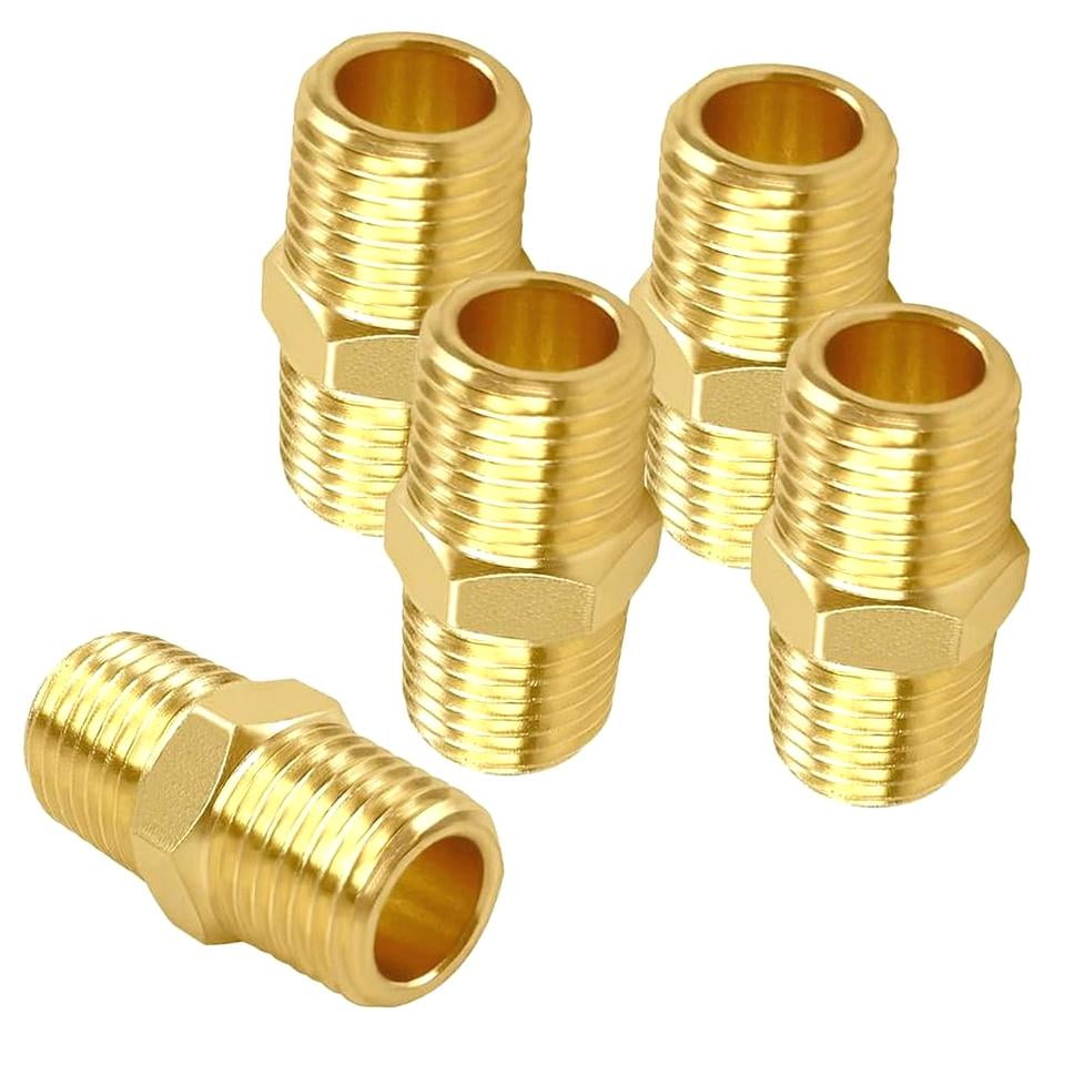hgudesign 5Pcs Pipe Fitting Hex Nipple Equal 1/4" Male NPT for Air, Fuel, Water Connections ...