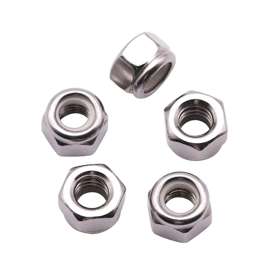 hgudesign #6-32 inch Nylon Insert Hex Lock Nuts (50 Pack), 304 Stainless Steel (18-8), Hex Lock ...