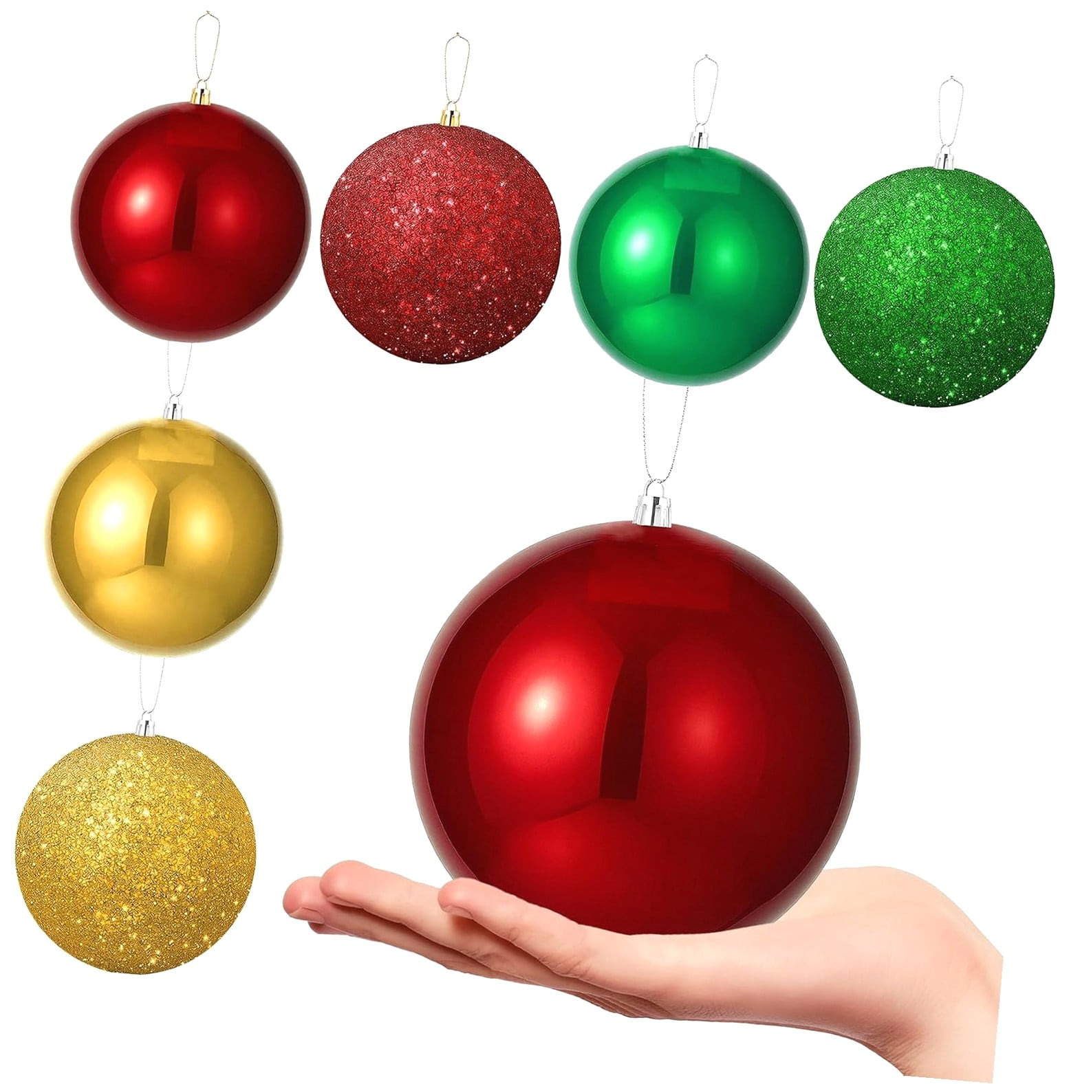 hgudesign 6 Pcs 4 inch Extra Large Christmas Ornaments Balls Plastic ...