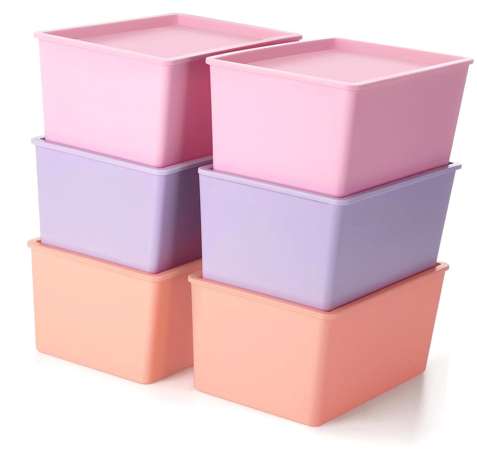 hgudesign 6 Pcs Storage Bins with Colorful Plastic Storage Containers ...