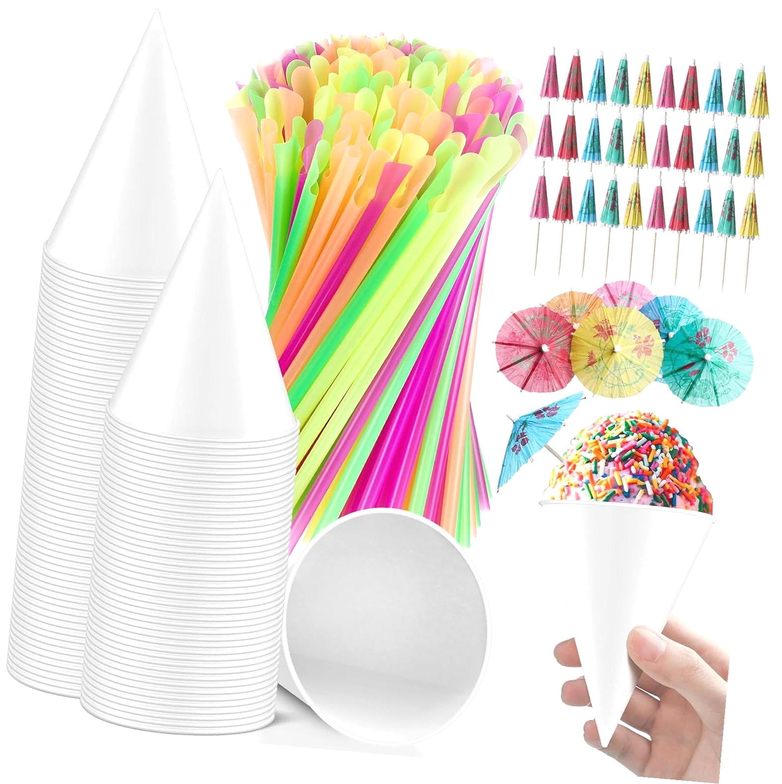 hgudesign 600 Pcs Summer Snow Cone Cups and Spoon Straws with Paper ...
