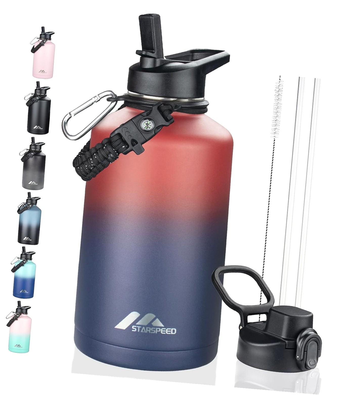hgudesign 64oz Insulated Water with Straws 2 , Half Gallon Steel Double ...