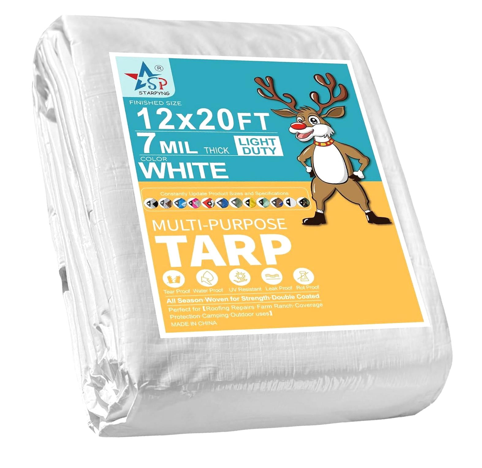 hgudesign -7 Mil White 12x20 Feet Tarp-Versatile White Tarpaulin-, UV ...