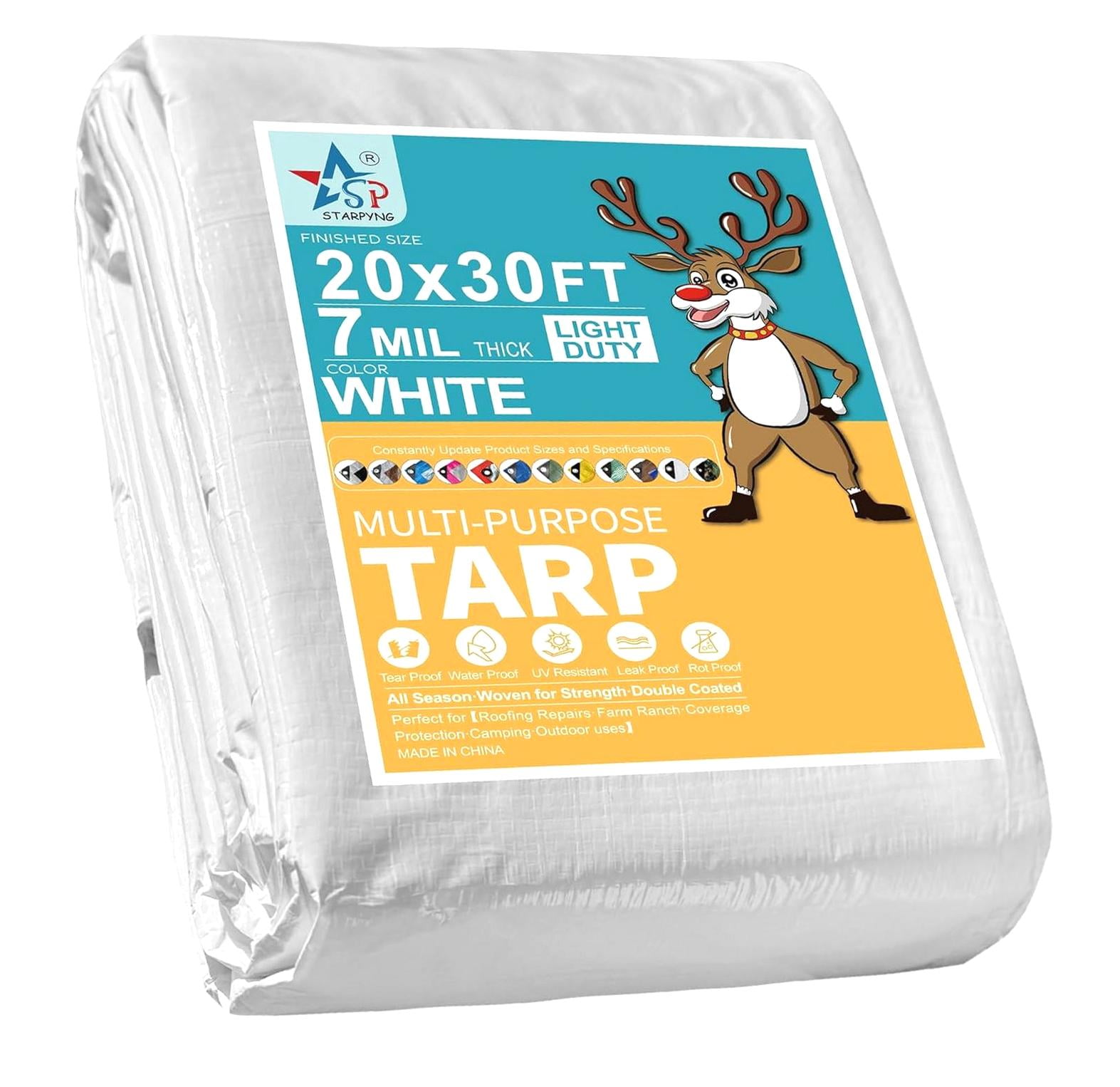 hgudesign -7 Mil White 20x30 Feet Tarp-Versatile White Tarpaulin-, UV ...