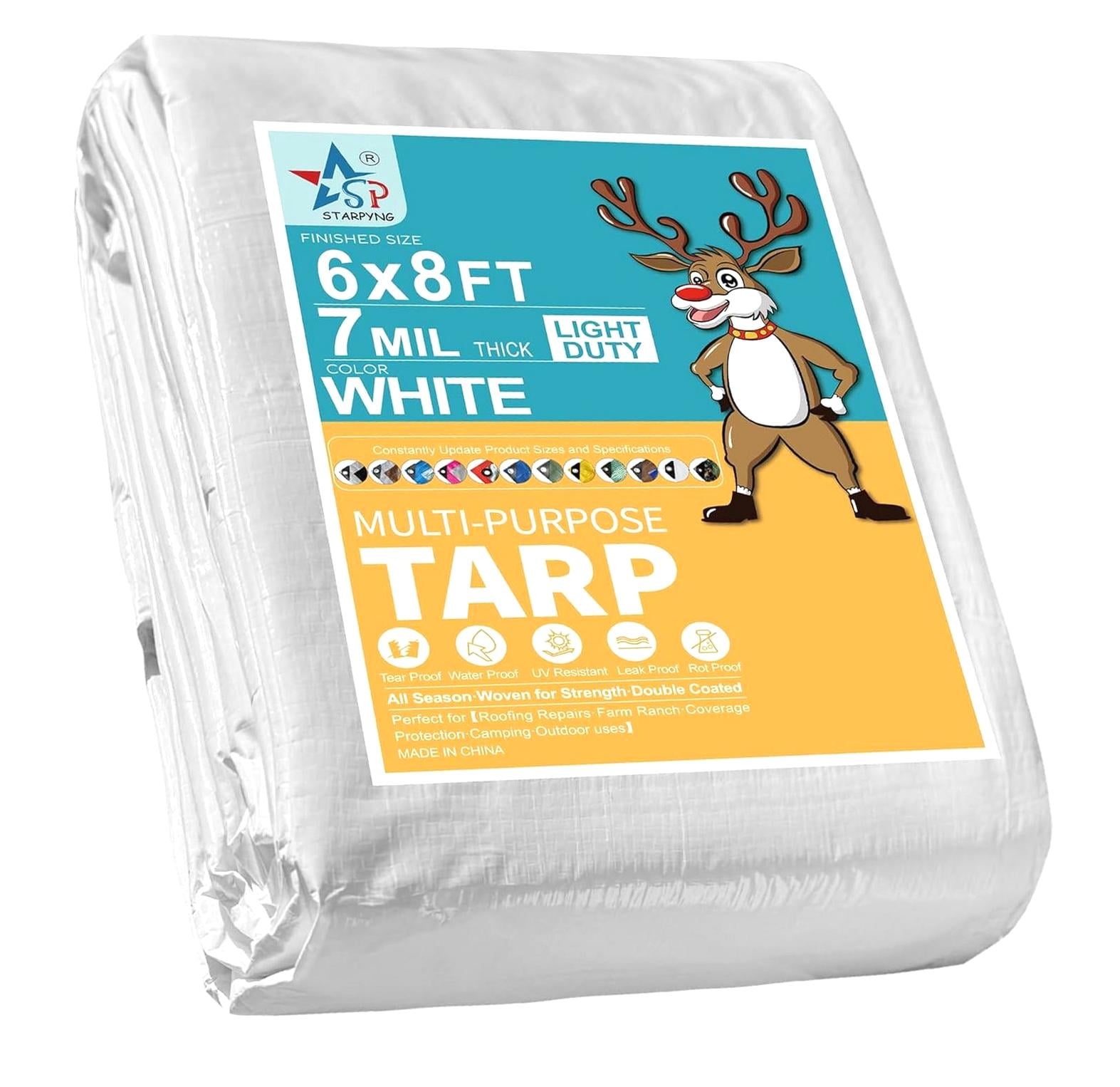 hgudesign -7 Mil White 6x8 Feet Tarp-Versatile White Tarpaulin-, UV ...