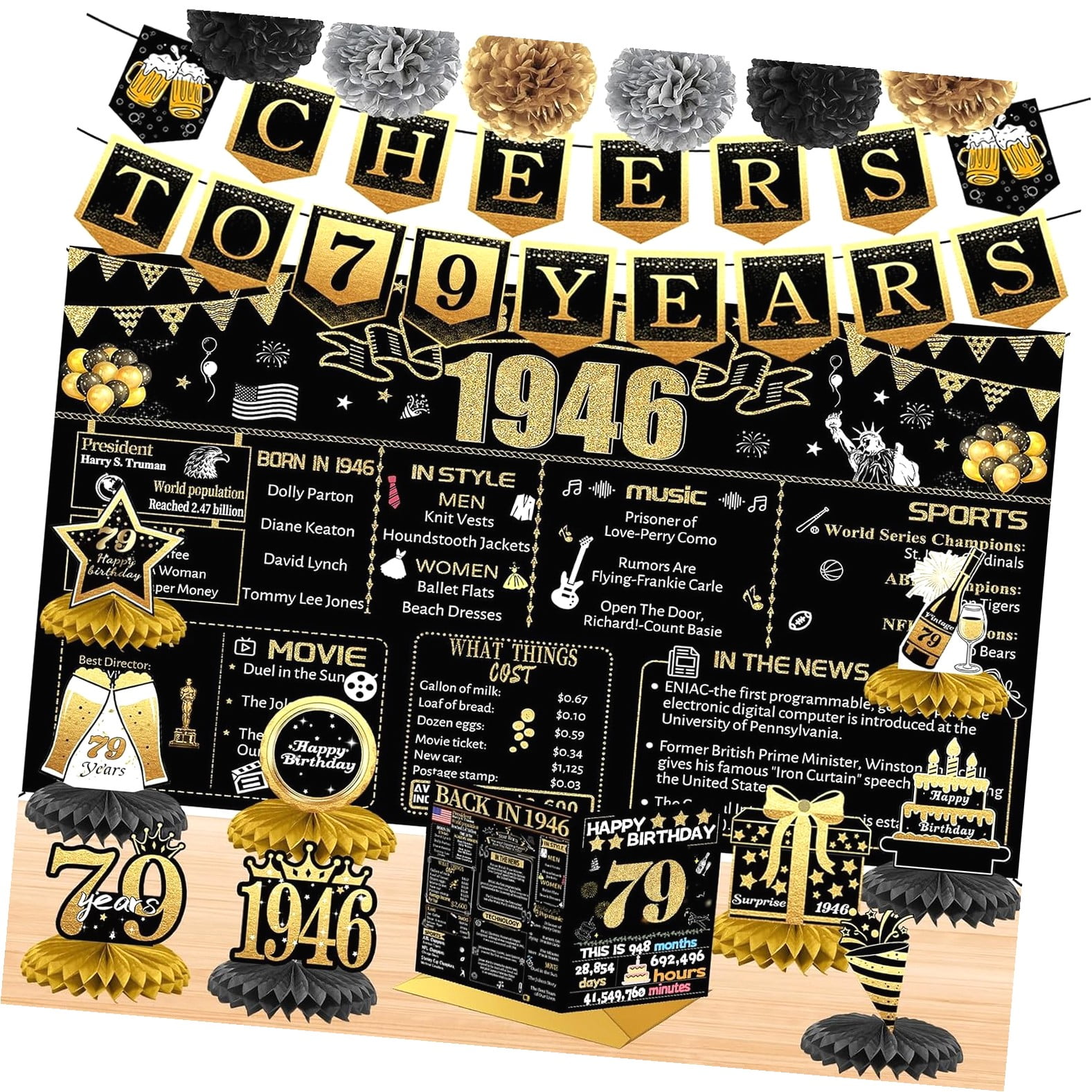 hgudesign 79th Birthday Decorations for Celebration, 18PCS Back in 1946 ...