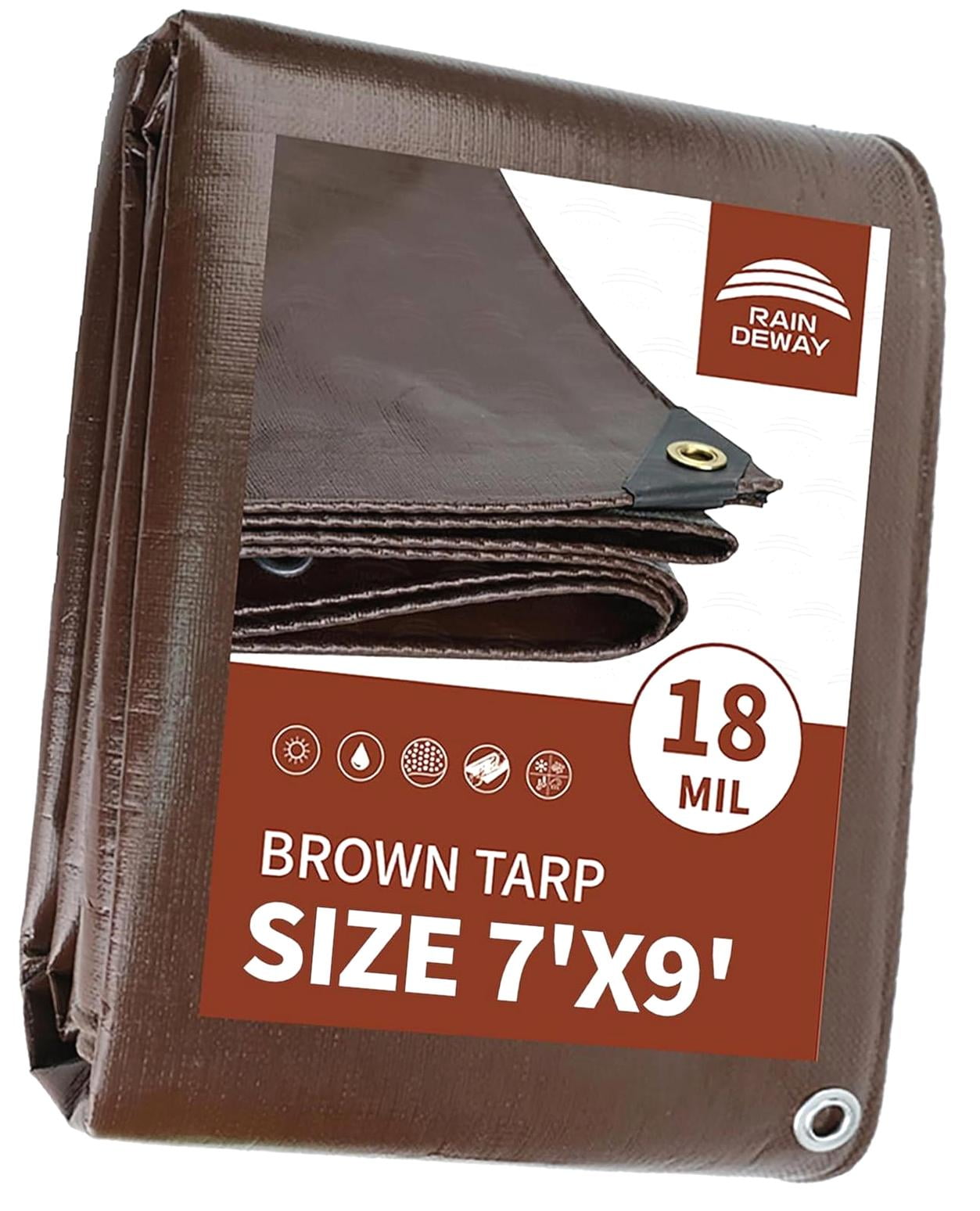 hgudesign 7x9 Feet 18 Mil Brown Tarp Cover, UV Protected, Weather ...