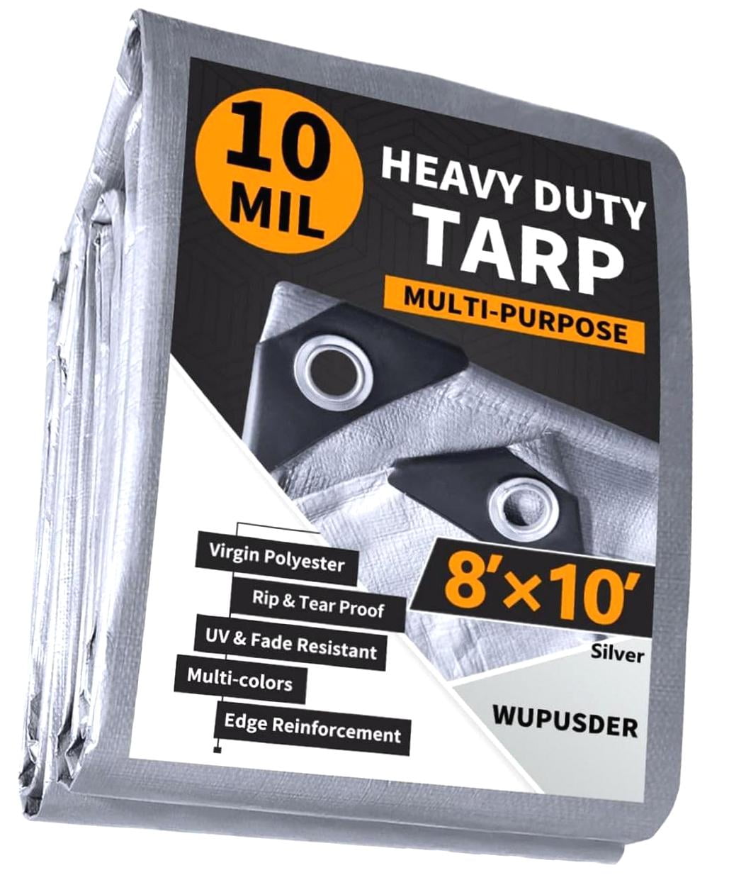 hgudesign 8' Tarp, 10Mil Silver Cover with Grommets, UV Protected ...