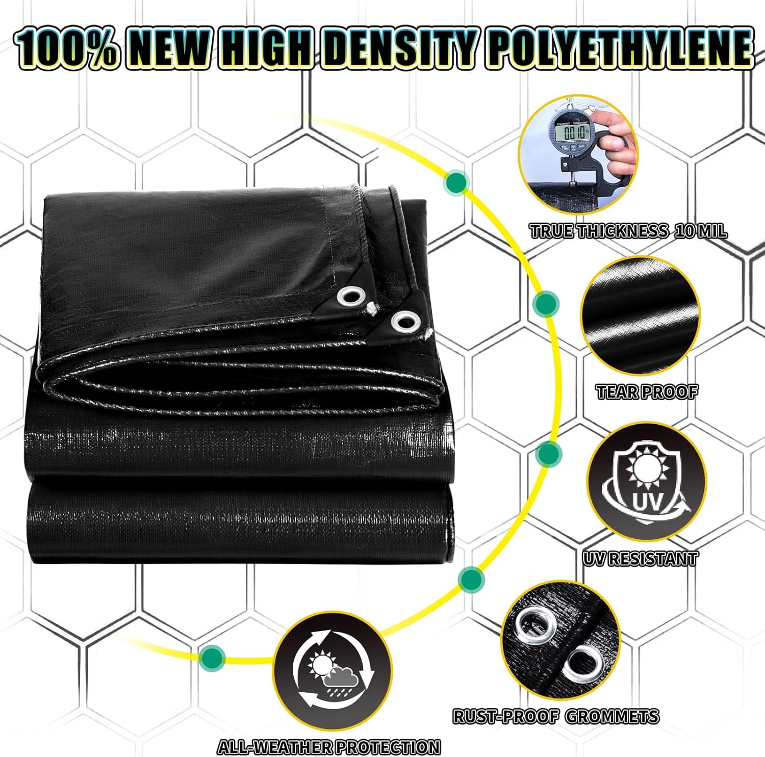 hgudesign 8x10 Feet Tarp, 10 Mil Thick Tarpaulin Cover UV Resistant ...