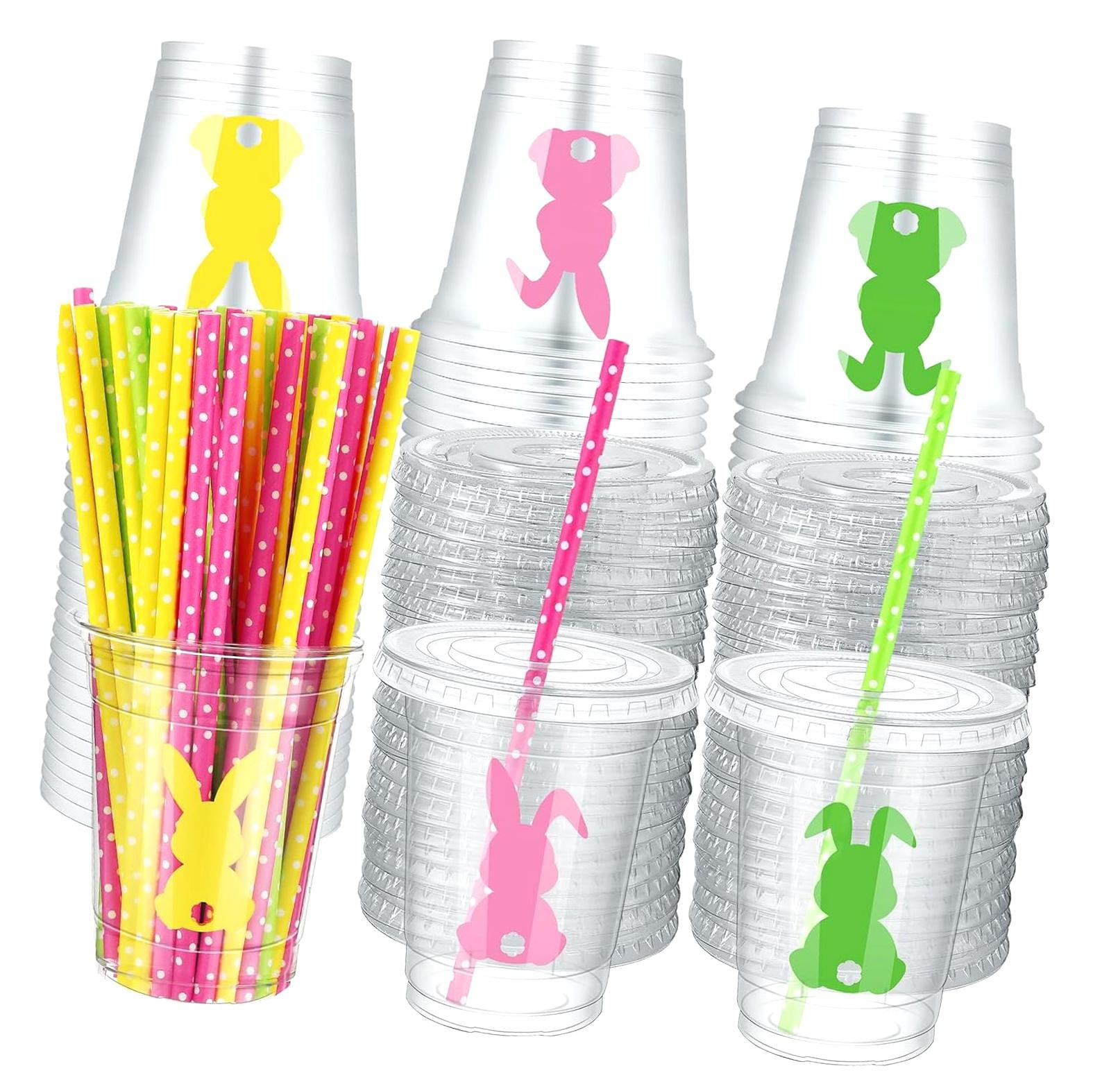 hgudesign 90-Piece Easter Plastic Cups Bulk 12 oz Bunny Clear Party ...