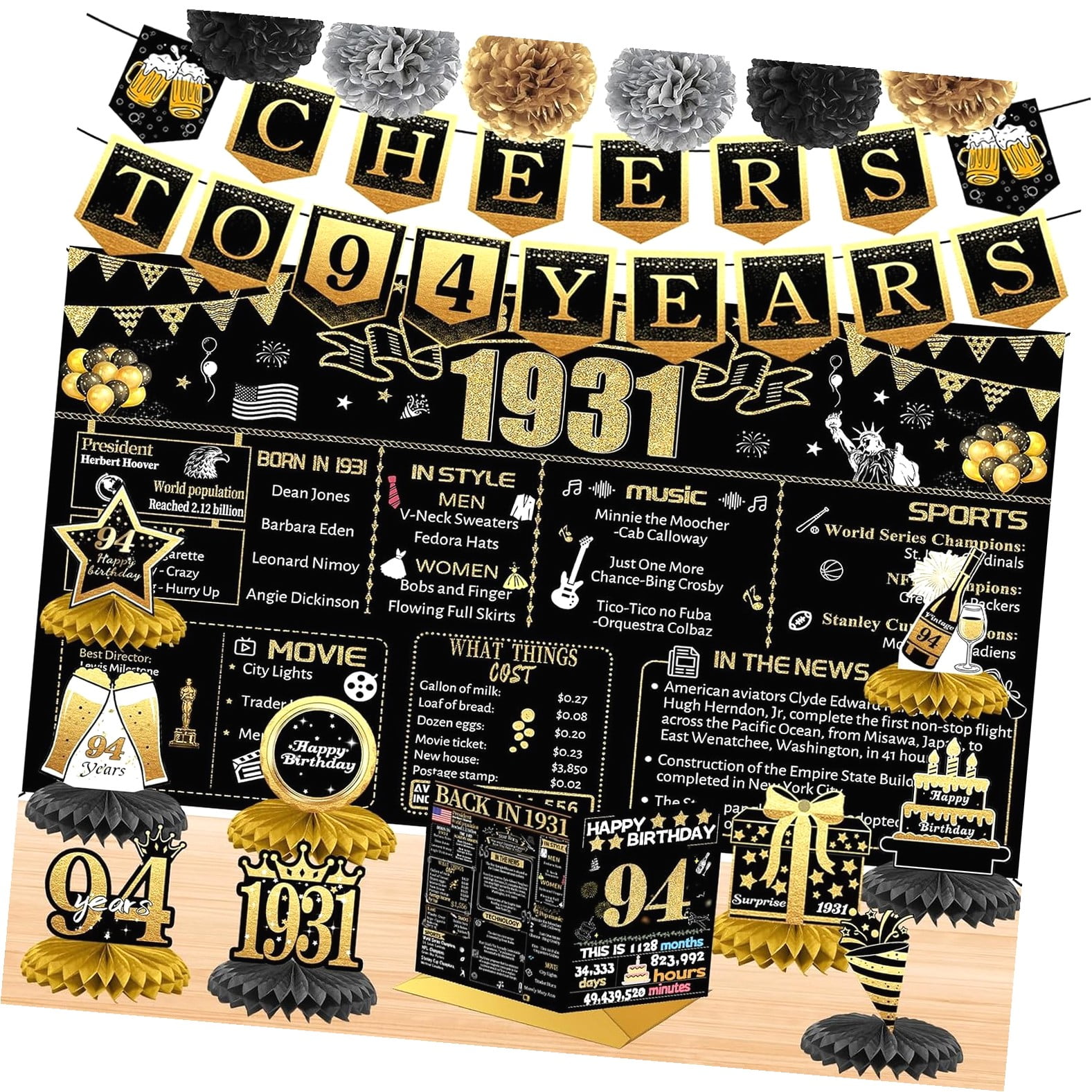 hgudesign 94th Birthday Decorations for Grandma Grandpa, 18PCS Back in ...