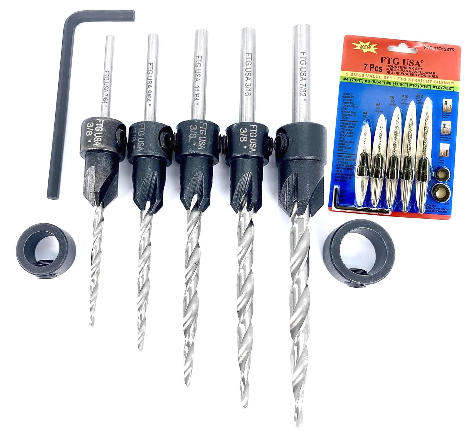 hgudesign Adjustable Wood Countersink Drill Bit Set 5 Sizes Countersink ...