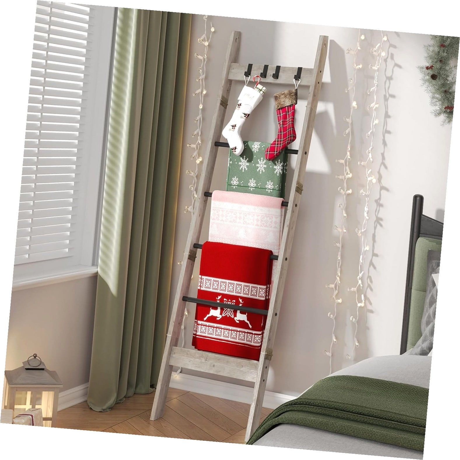 hgudesign Blanket Ladder Room Decor, Quilt Rack with 4 Removable , 6 ...
