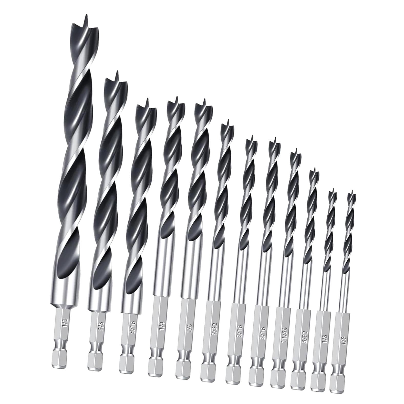 hgudesign Brad Point Drill Bit Set 12Pcs (1/8" - 1/2") Hex Drill Bit ...