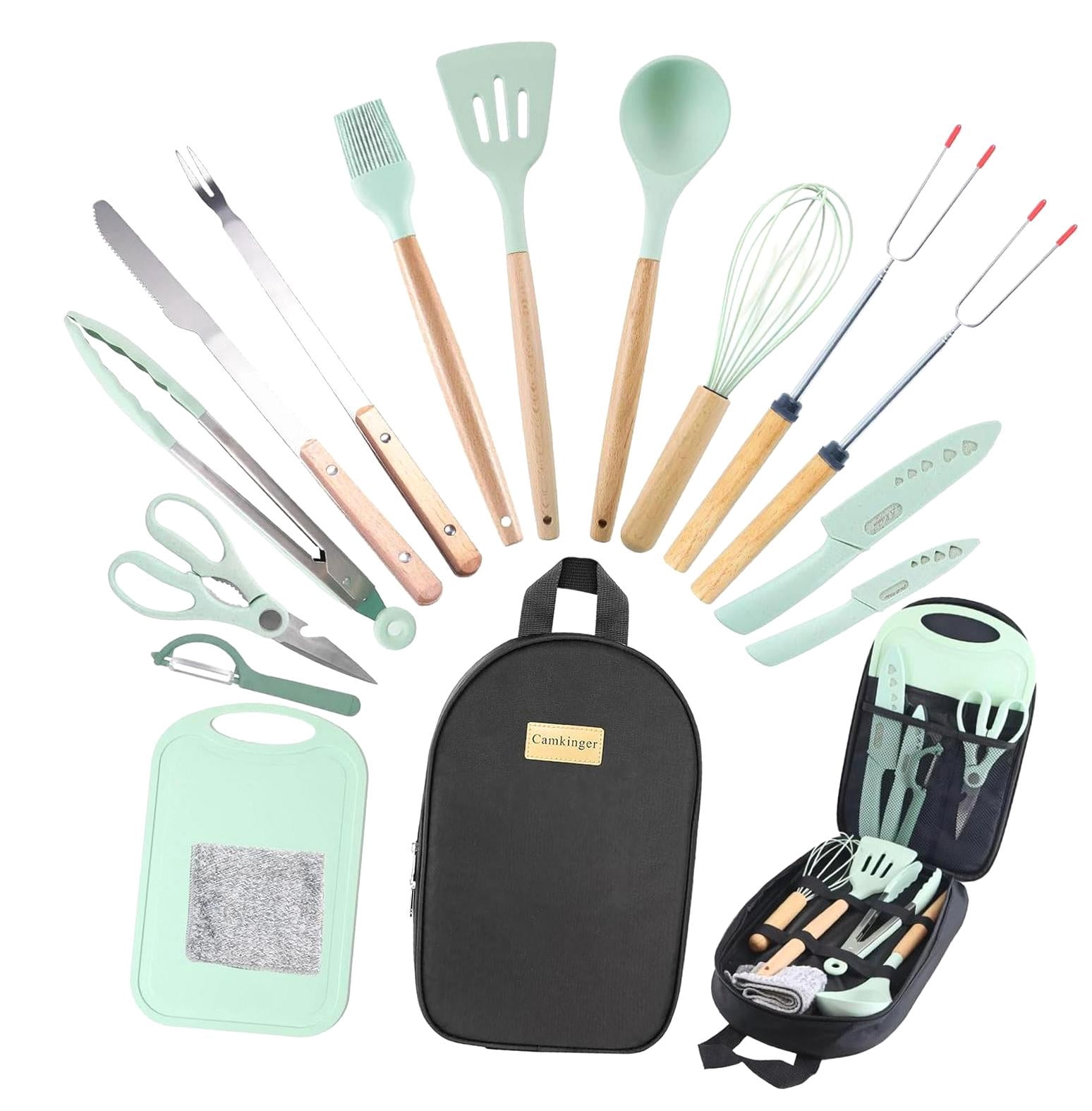 hgudesign Camping Kitchen Cooking Utensils Set - Portable Camp Cookware ...