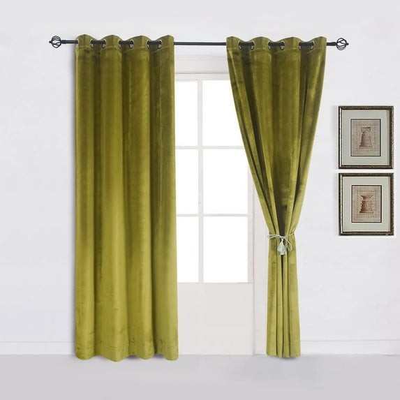 hgudesign Cherry Room Darkening Velvet Moss Thermal Curtain Panel ...