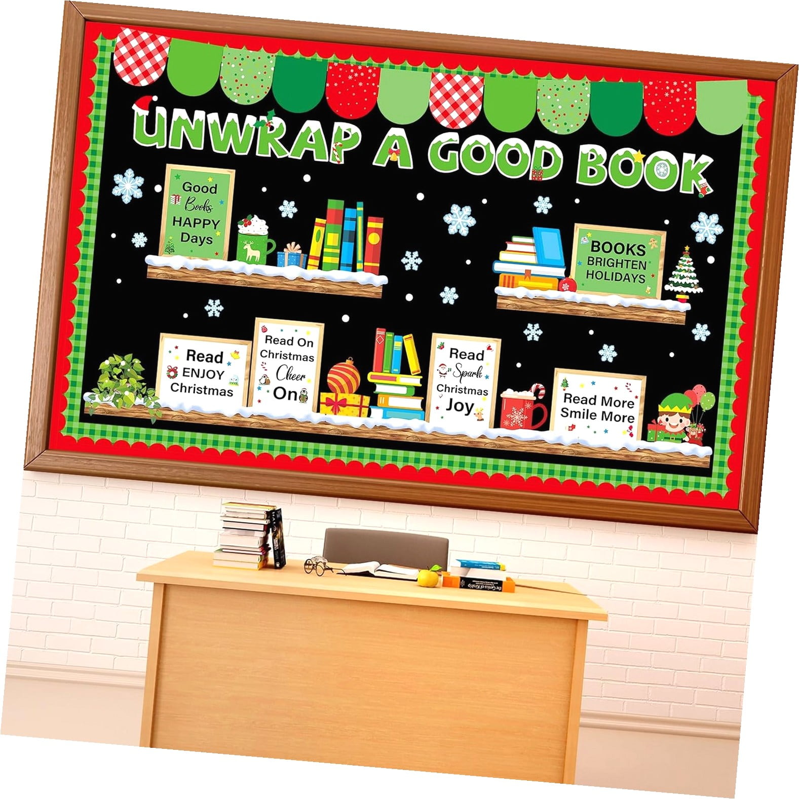 hgudesign Christmas Bookshelf Bulletin Set Unwrap Good Book ...