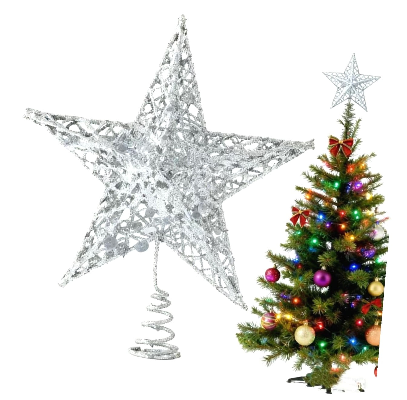 hgudesign Christmas Tree Star Topper Glitter Star Tree Topper Silver ...
