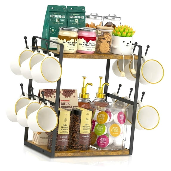 hgudesign Coffee Station Organizer Mug Holder Stand Countertop, 2 Tier ...