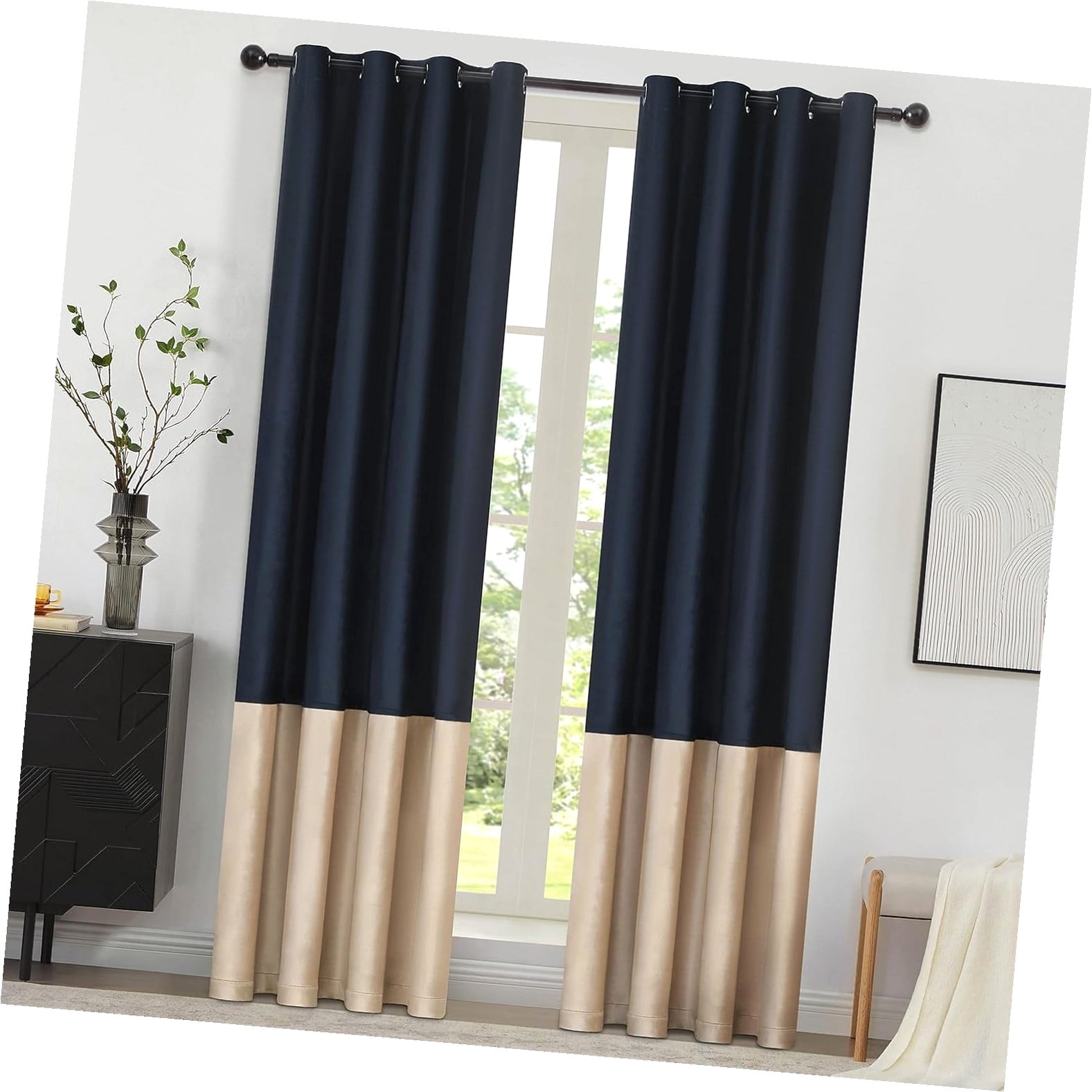 hgudesign Color Window Curtains Panels 90 inches Long Navy Blue Velvet ...