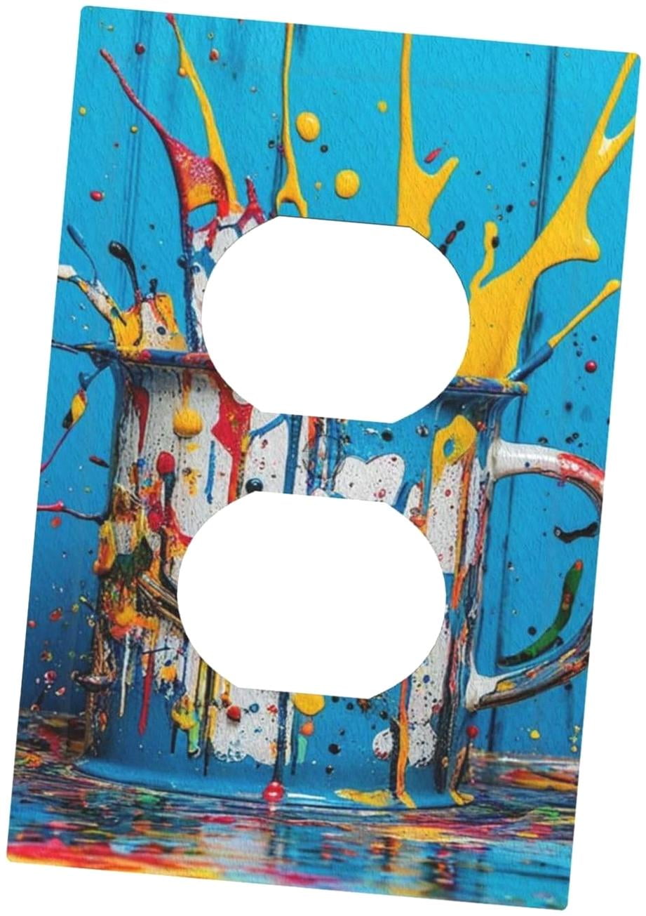hgudesign Colorful Paint Splatters Blue Wood Plank Decorative Outlet ...