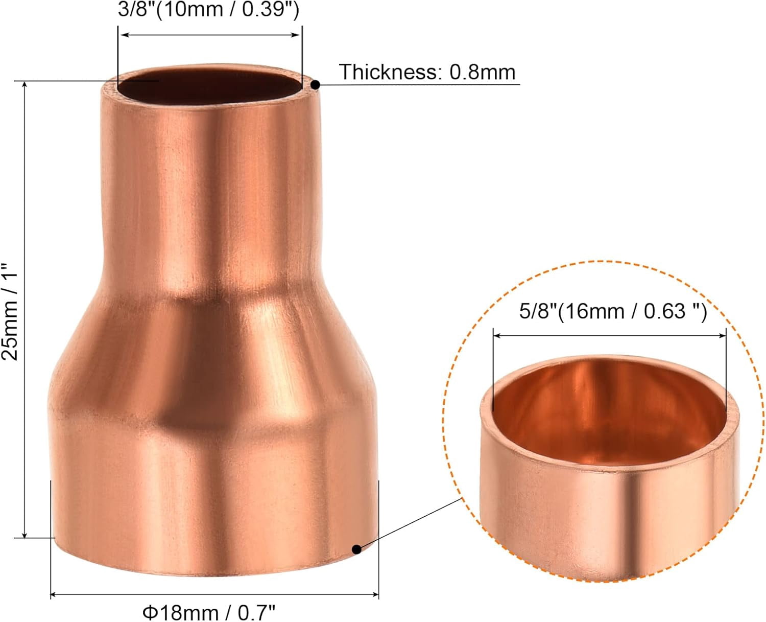 hgudesign Copper Reducing Coupling with , 3/8 x 5/8 Inch Internal ...