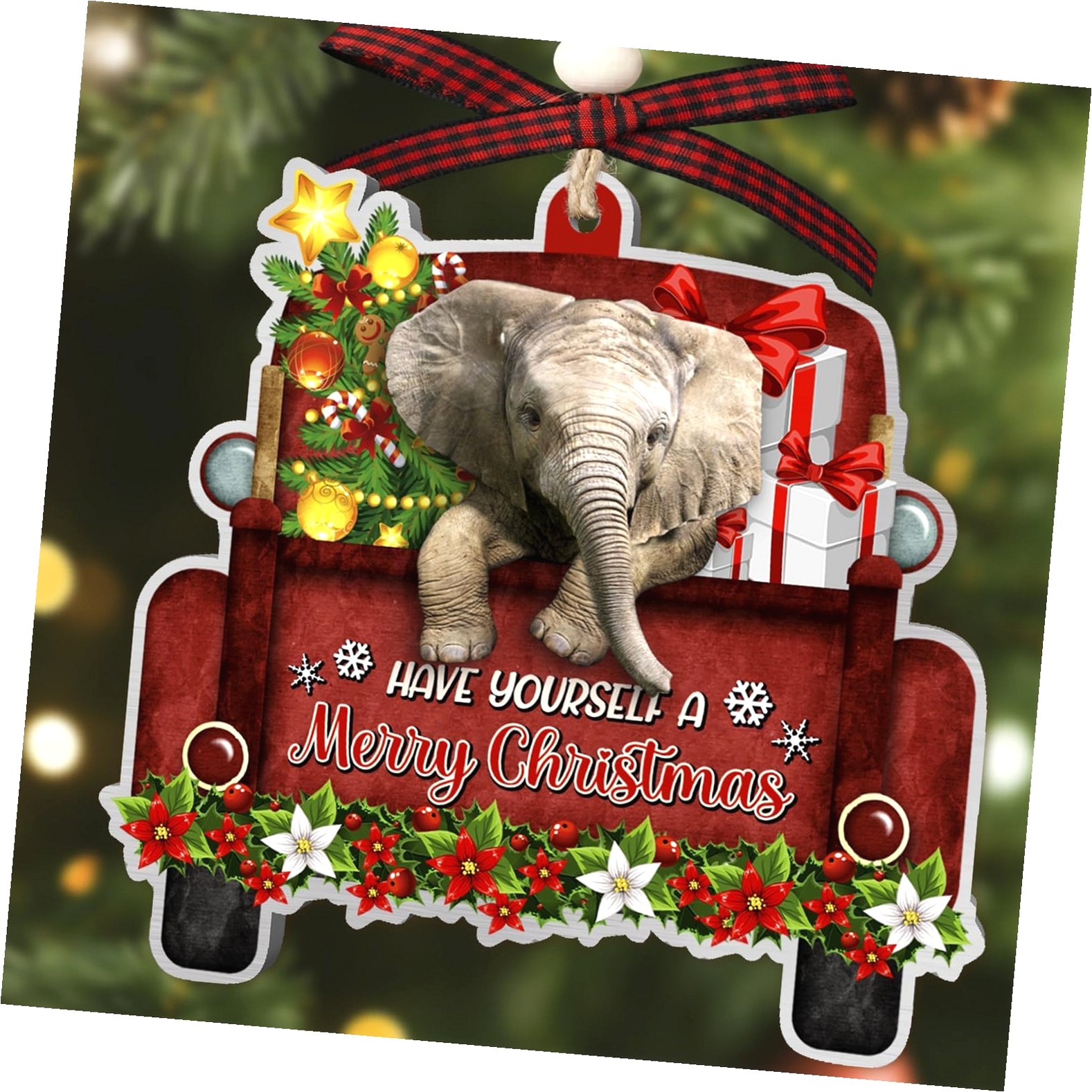 hgudesign Elephant Ornaments for Christmas Trees, Red Car Aluminum ...