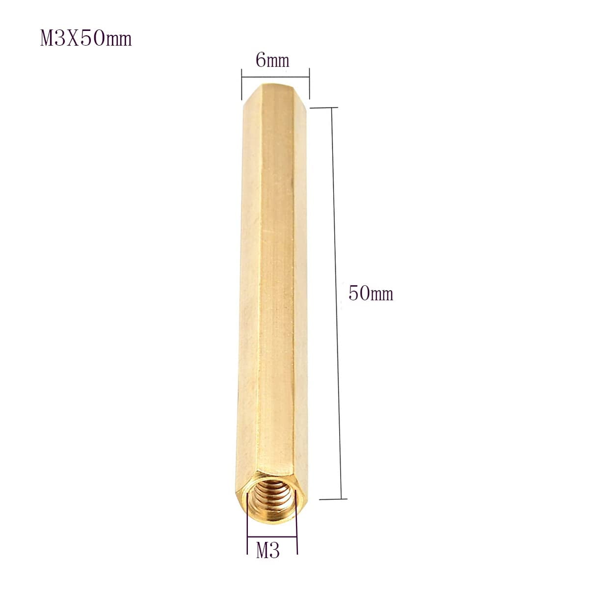 hgudesign Female to Female Thread Spacer Screws Hex Standoff M3 x 50mm ...
