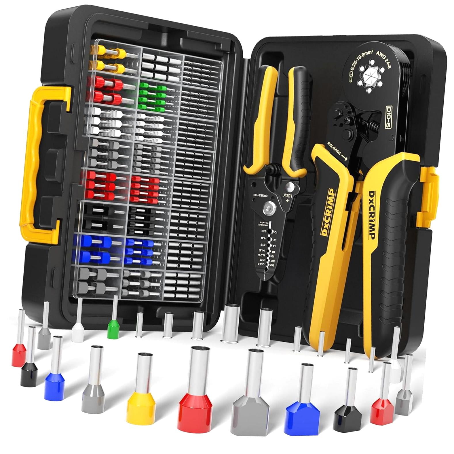 hgudesign Ferrule Crimping Tool Kit with 24 Sizes Ferrules, Ratchet ...