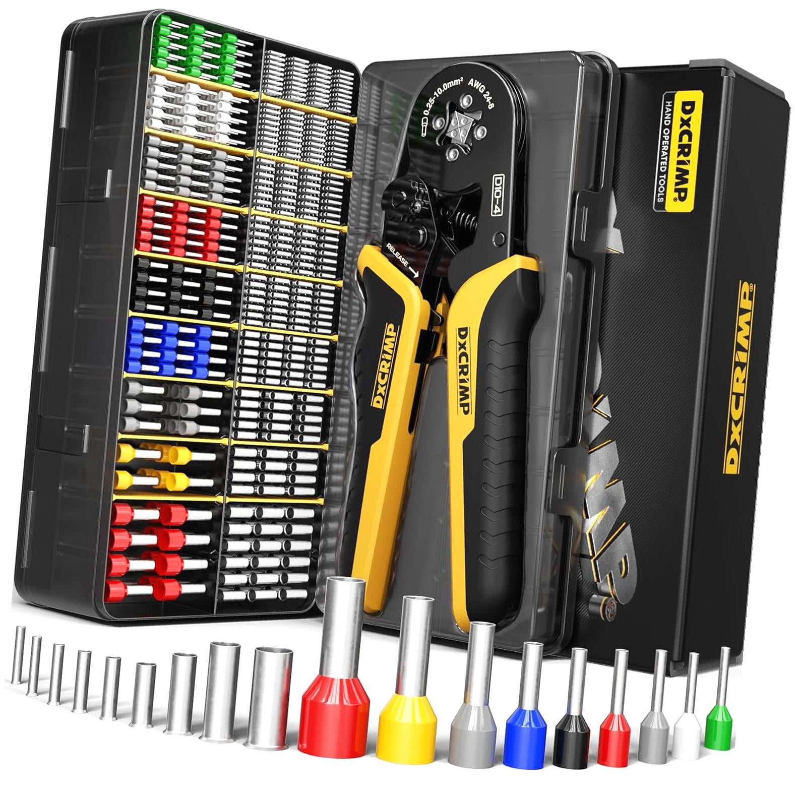hgudesign Ferrule Crimping Tool Kit, Ratchet Pliers for 24-8 AWG with ...