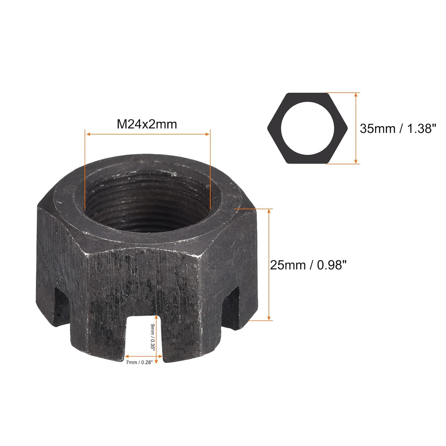 hgudesign Fine Thread Hex Slotted Nuts, M24 x 2mm GB58 Carbon Steel Castle Nuts - 2 Pack ...