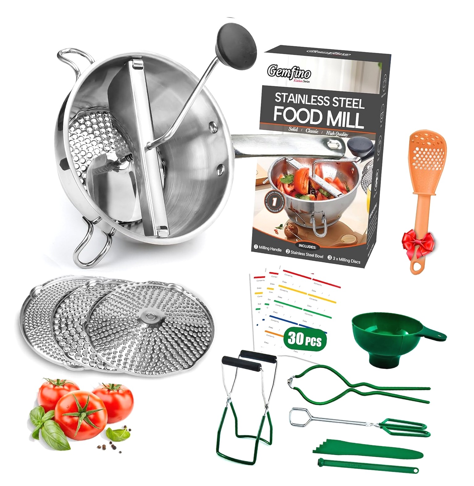 hgudesign Food Mill Steel With 3 Discs and Complete Canning Supplies ...