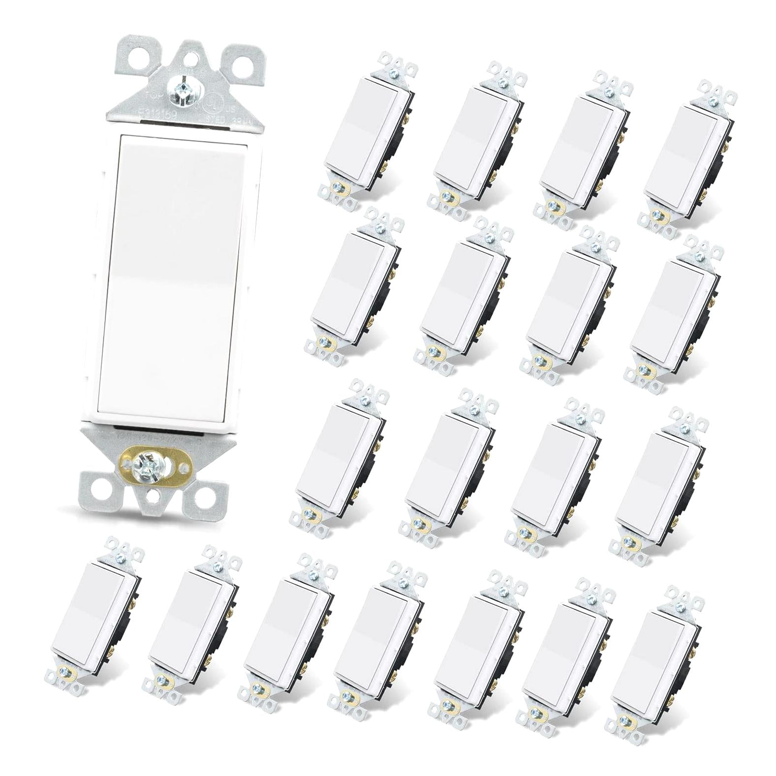 hgudesign Glossy White Single Pole Decorator Light Switch, 15Amp, 120-277V, Decorative Paddle ...