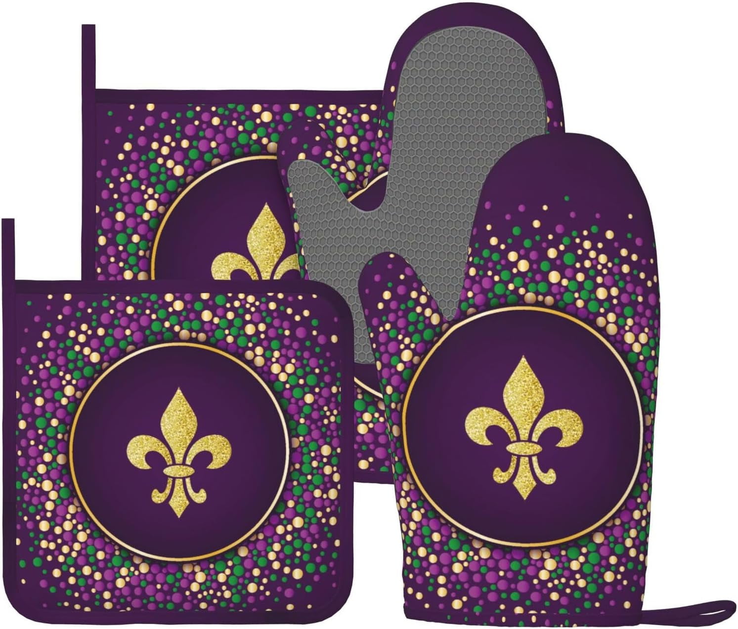 hgudesign Golden Glitter Fleur De Lis and Pot Holders Sets, Kitchen ...