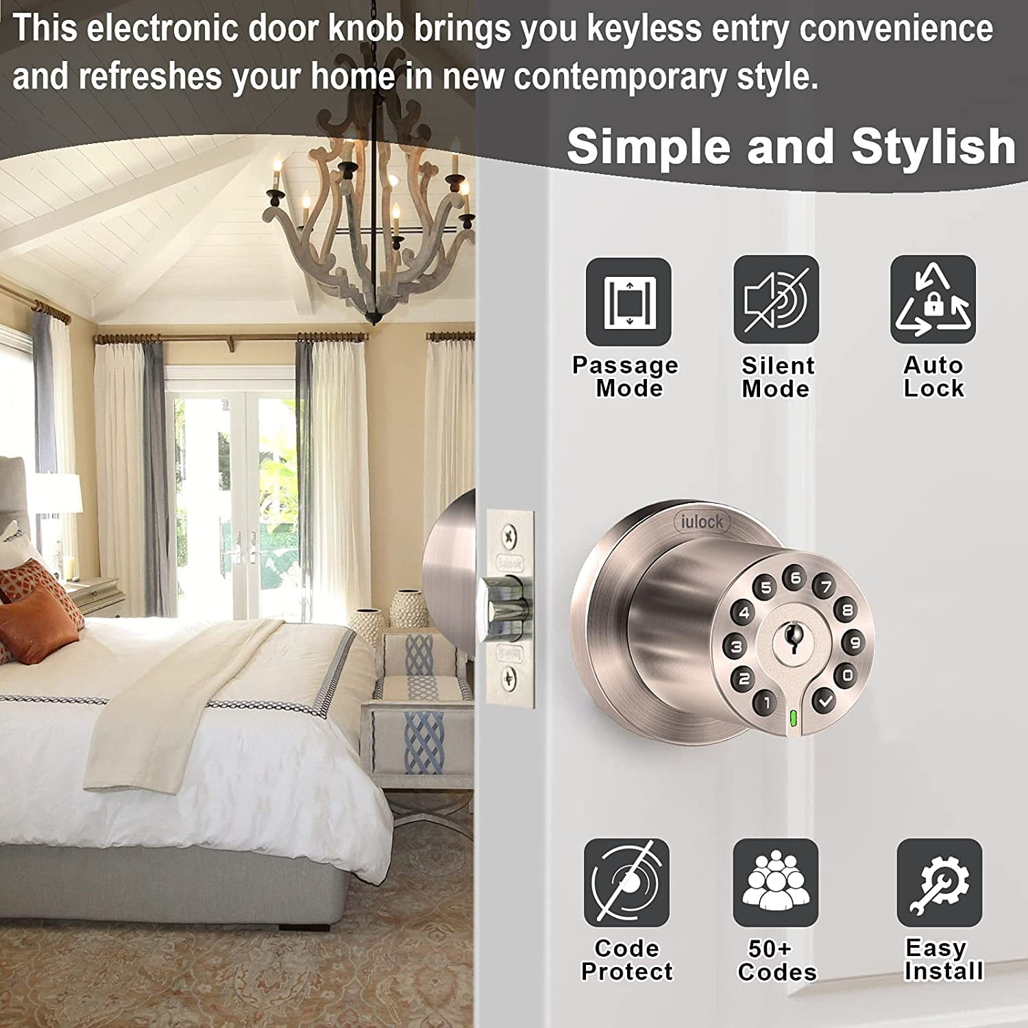 hgudesign IU-20 Code Door Lock, Electronic Door Knob Featuring Keypad ...