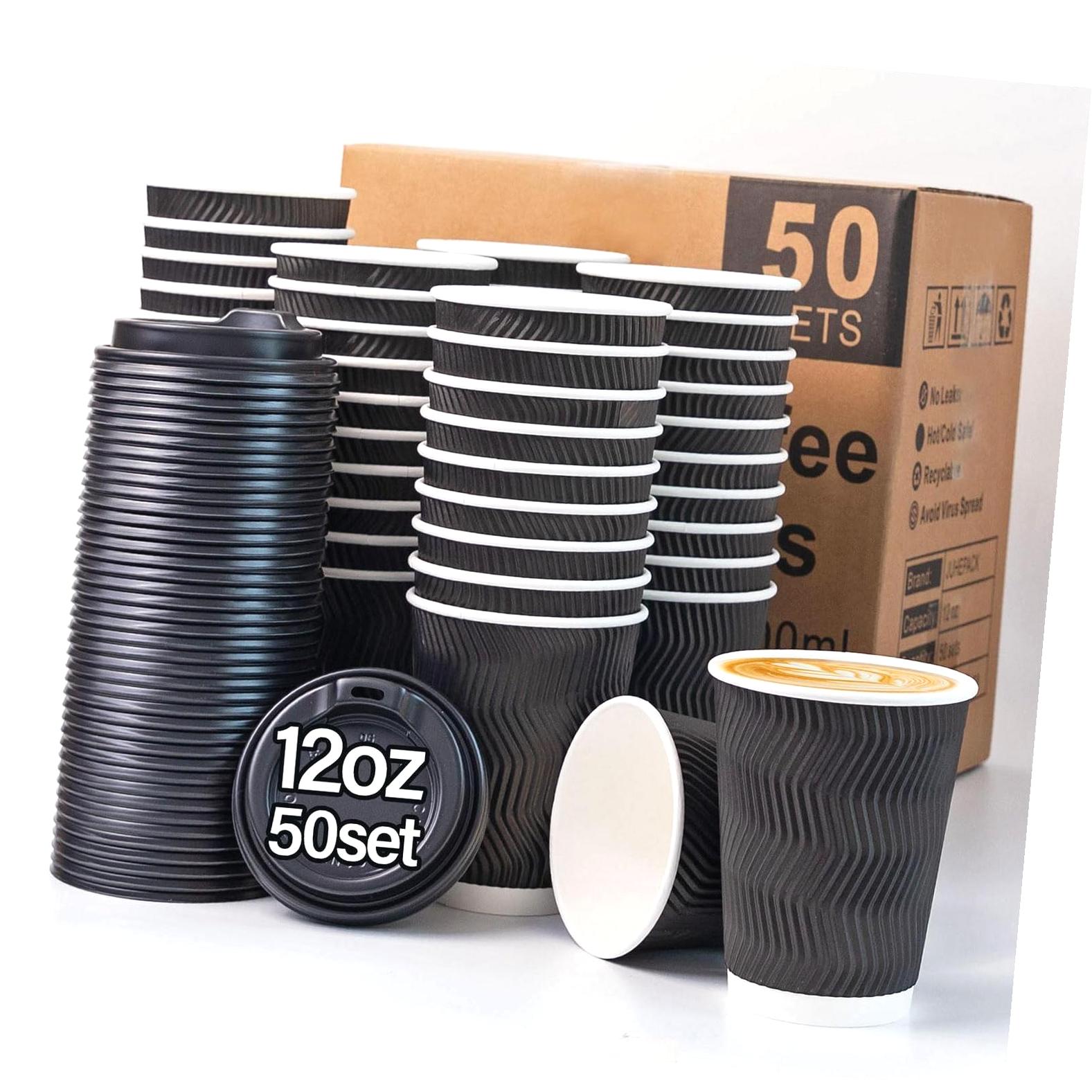 hgudesign Insulated Paper Coffee Cups, 50 Count, 12 oz, Featuring ...