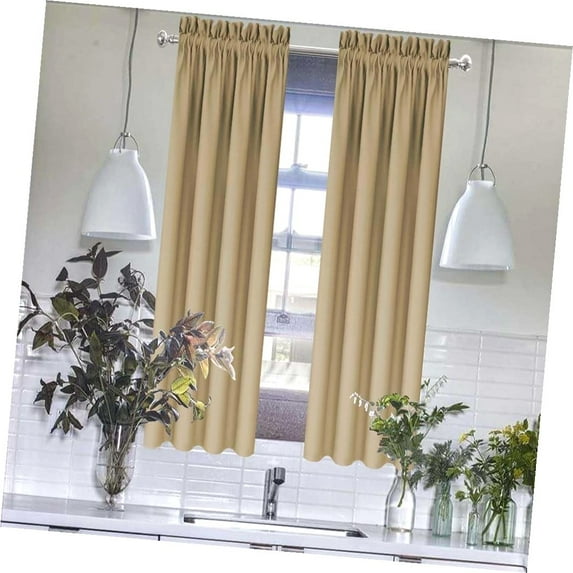hgudesign Khaki Kitchen Curtains for 2 Panels Set Short Window Curtains ...